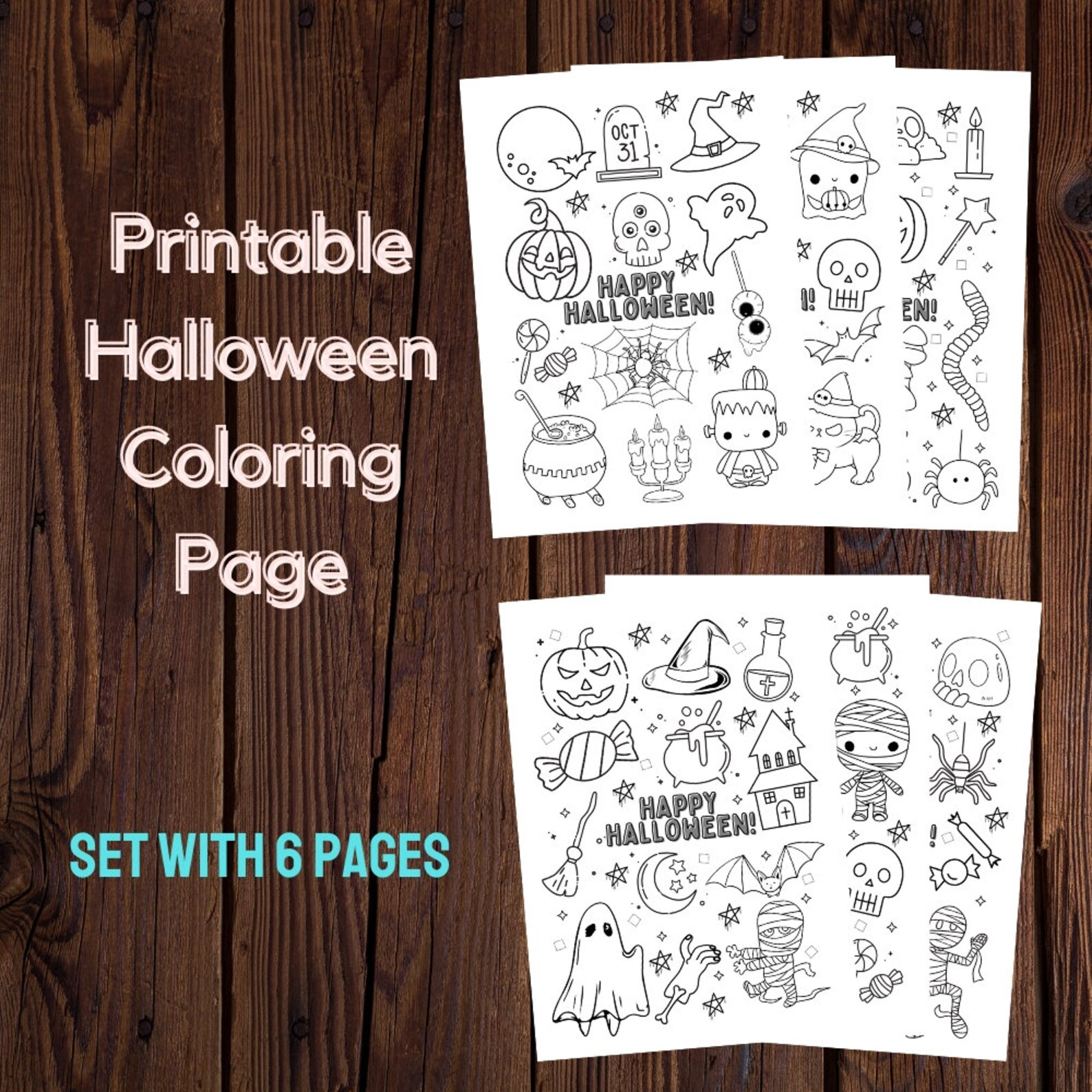 6 PRINTABLE Halloween Coloring Pages, Cute Activities, School Teacher ...
