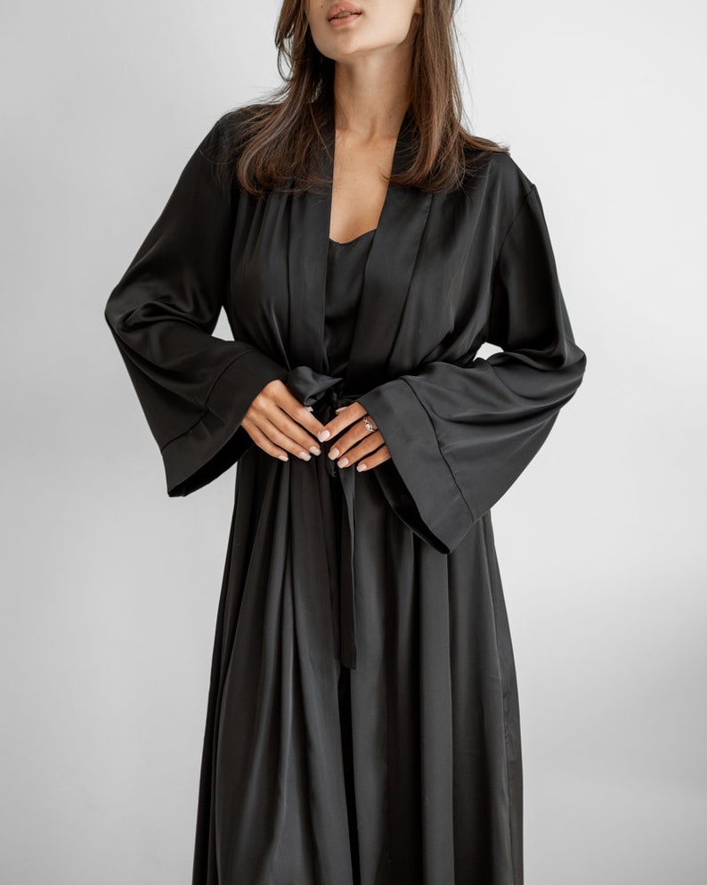 Black Armani Silk Robe: Long Sleeve Maxi Loungewear - Etsy