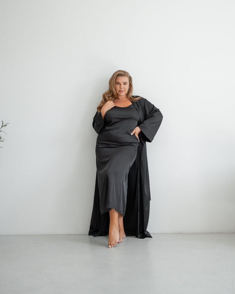 Black Armani Silk Robe: Long Sleeve Maxi Loungewear - Etsy