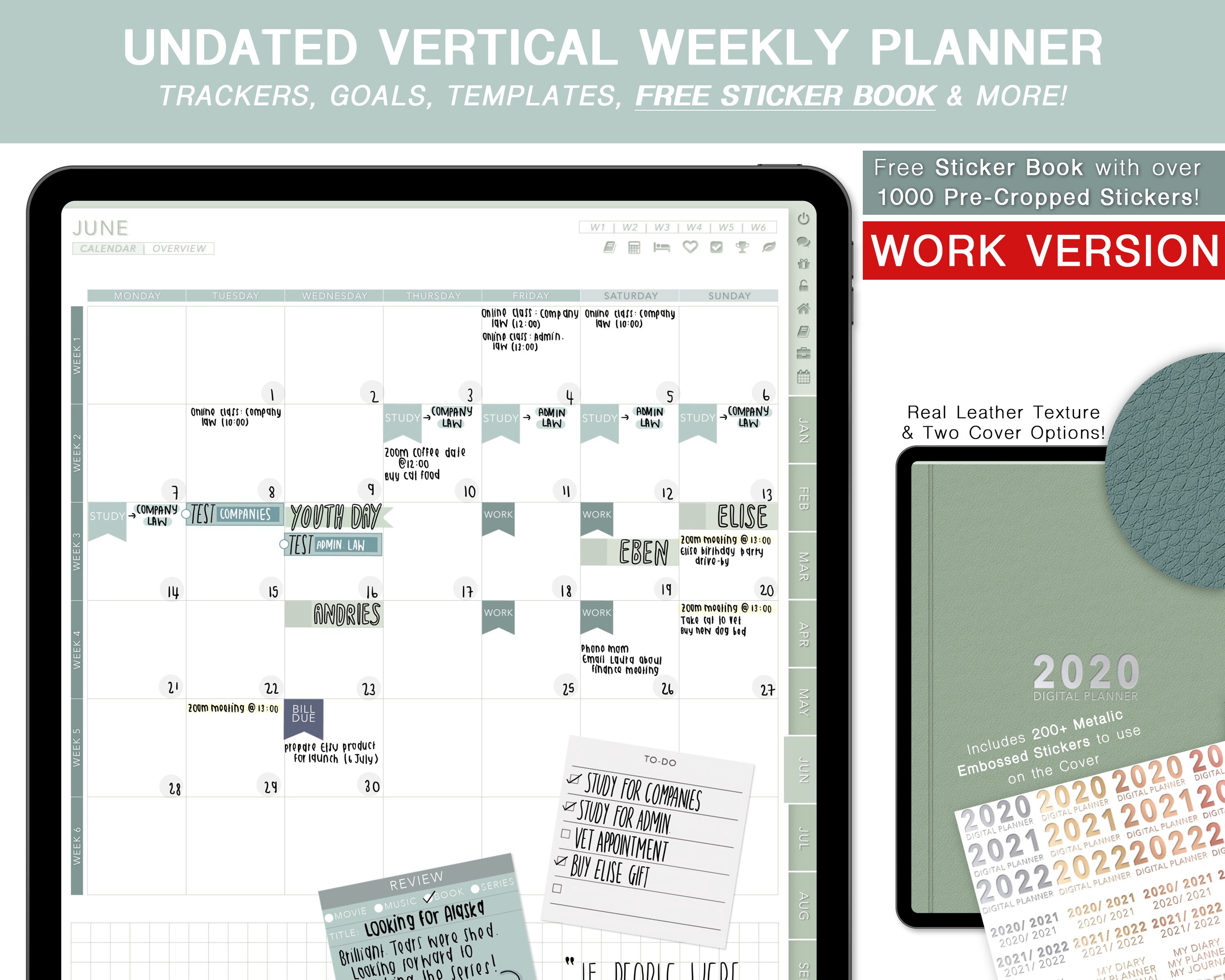 Vertical Olive/ Green Digital Planner WORK Weekly, Undated, Minimal ...