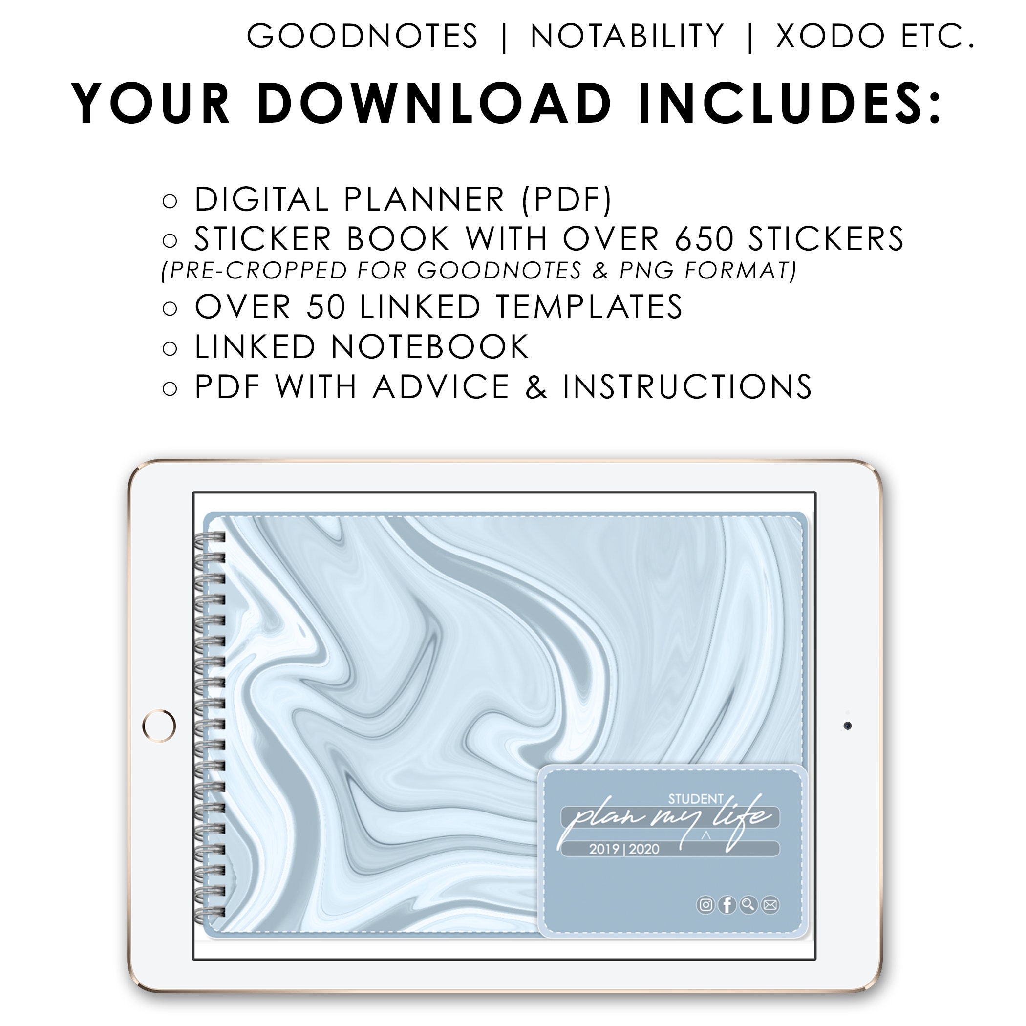 2019/ 2020 Digital Planner for Students Hyperlinked - Etsy