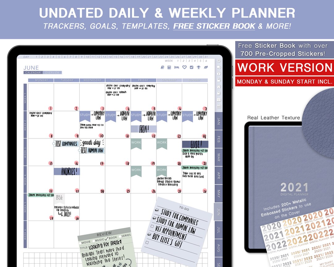Vertical Purple Digital Planner (WORK) | DAILY, Undated, Hyperlinked ...