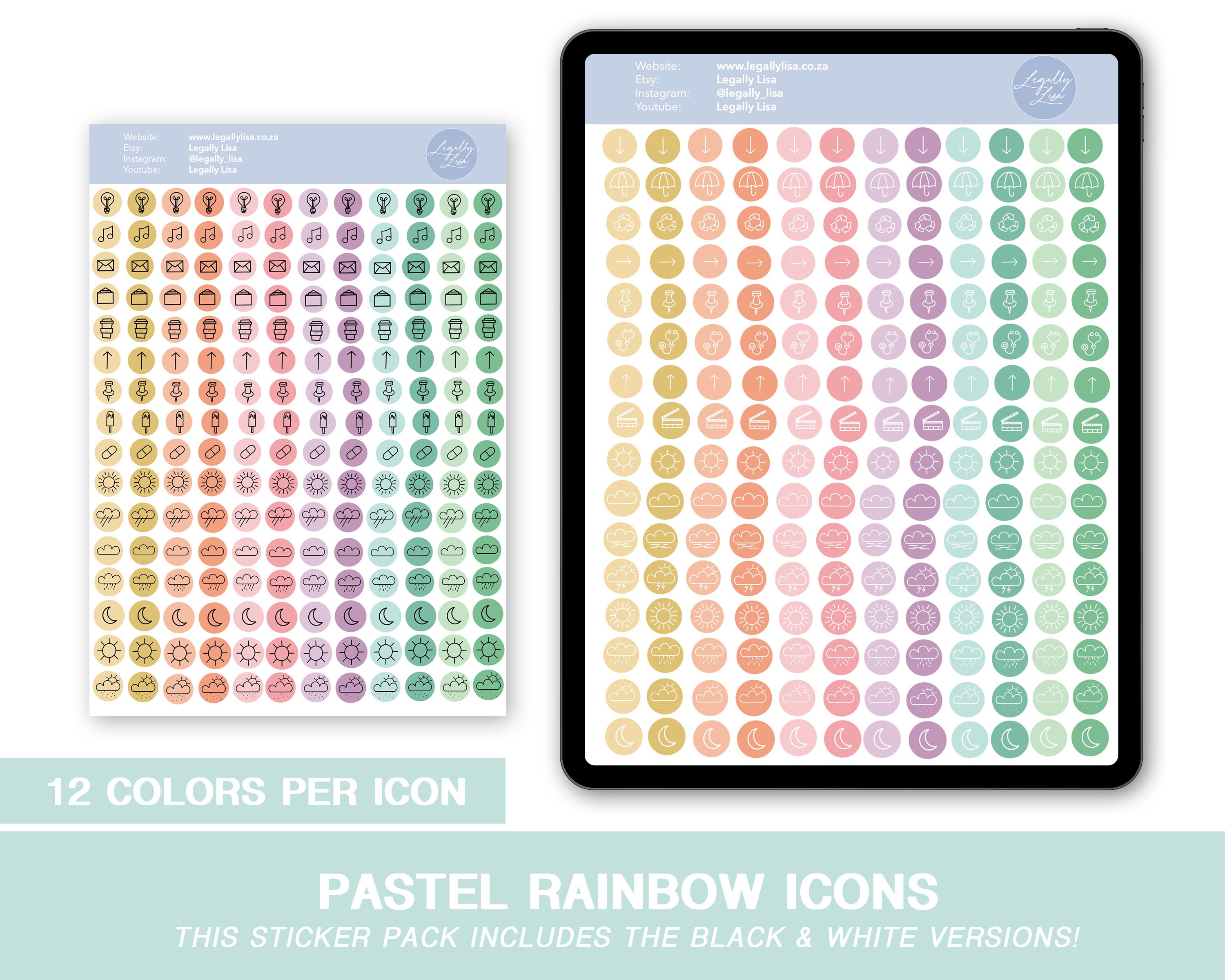 Pastel Rainbow Sticker Pack Digital Stickers Digital - Etsy