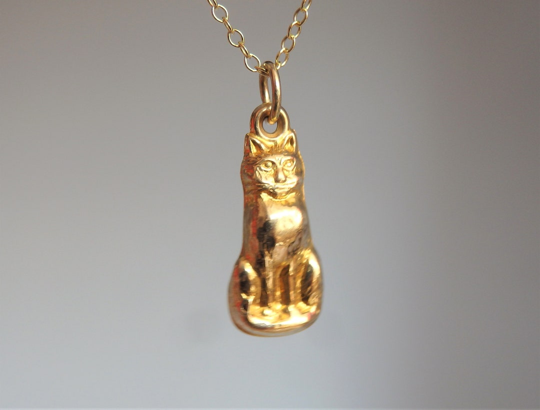 Vintage Gold Cat Charm - Etsy