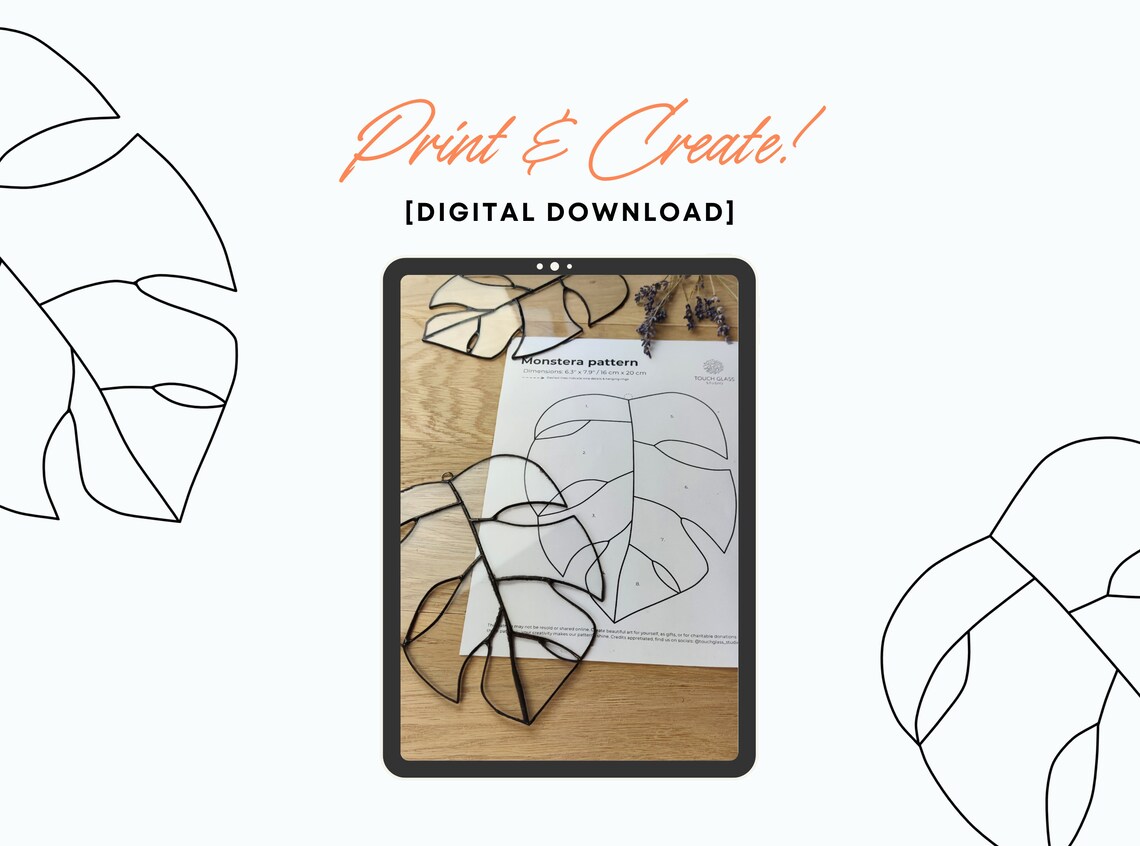 Monstera Leaf Stained Glass Pattern, Monstera Pattern, Digital Download ...
