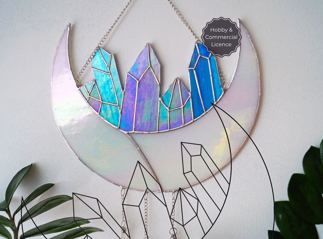 Crystal Moon Stained Glass Pattern, Celestial Pattern, Digital Download ...