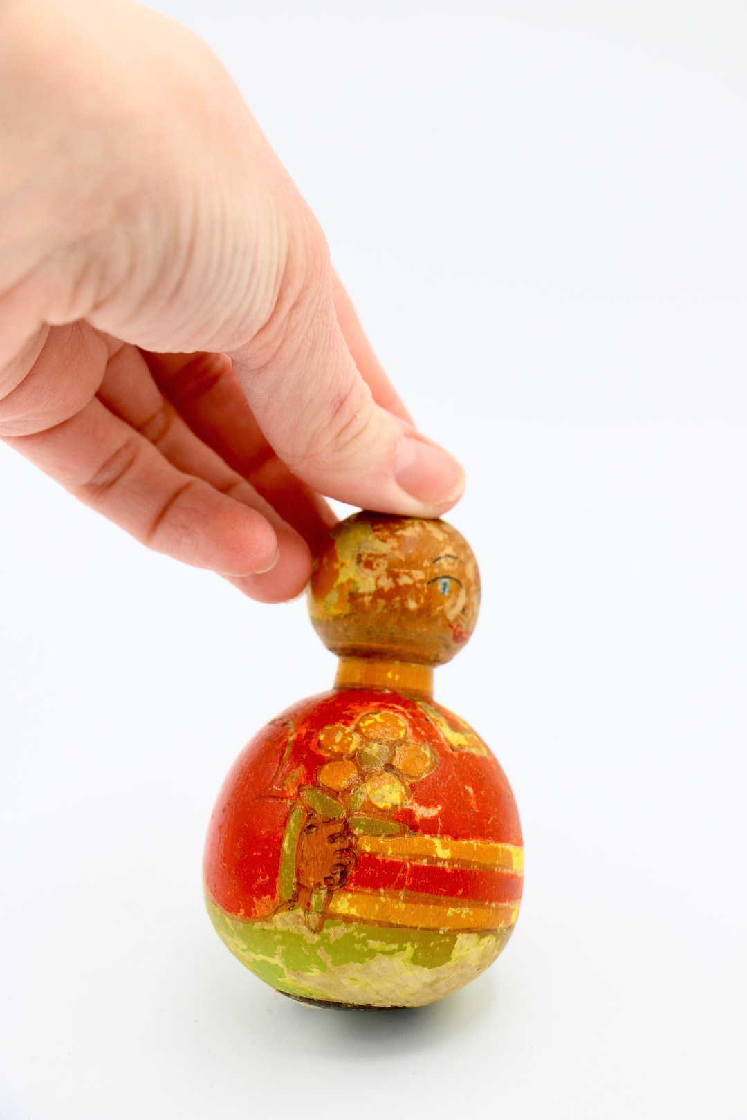 Antique Wooden Top Toy, Folk Art Doll Top Toy, Antique Toys, Hand ...