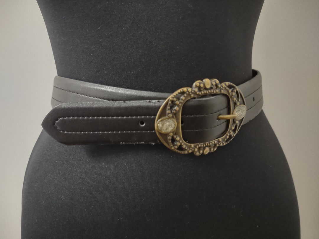 Women's Black Belt From Vegan Leather, Vintage Belt With an Interesting ...