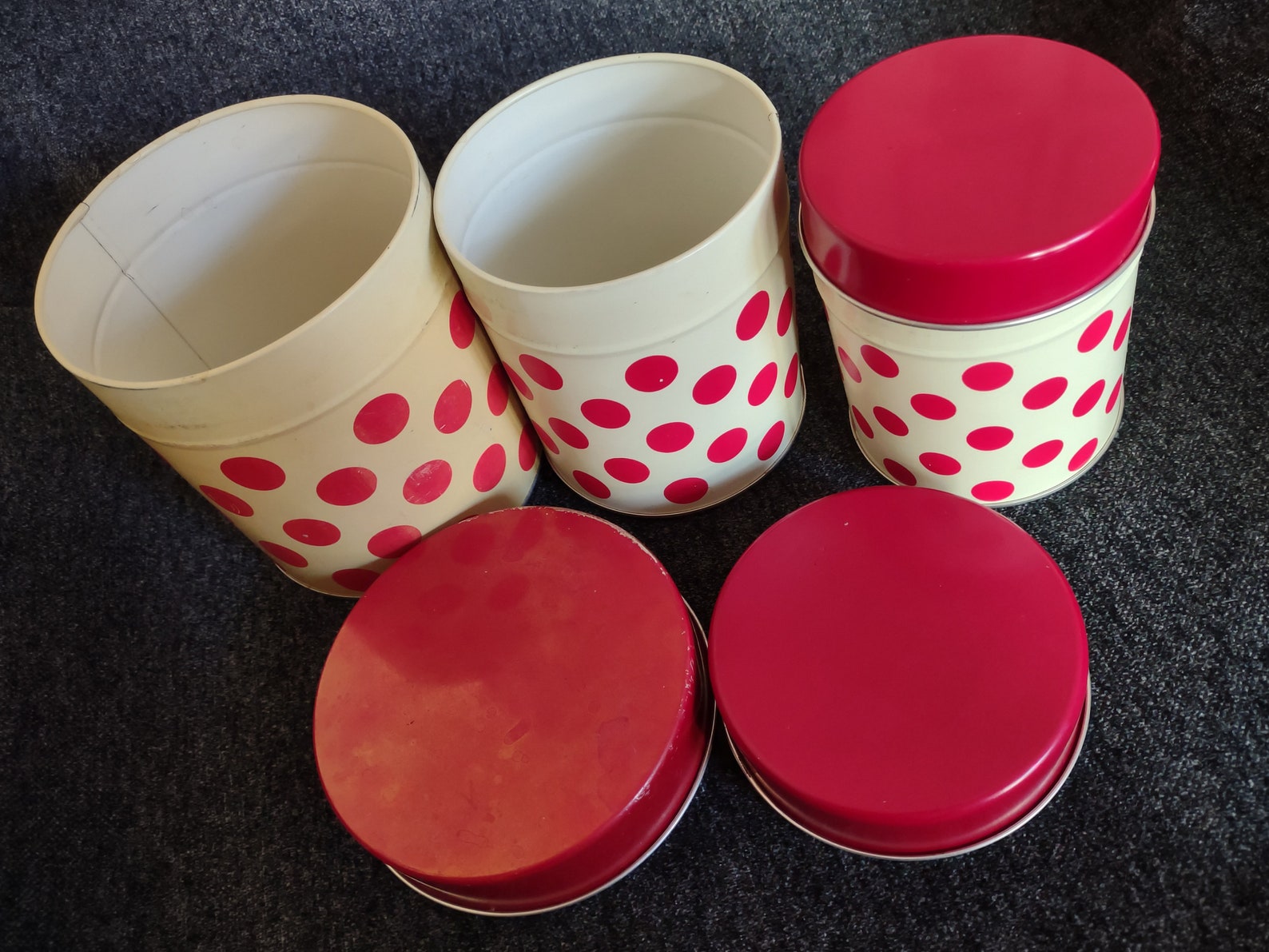 Vintage Polka Dot Metal Kitchen Boxes - 1970s Retro Decor, the Prices ...