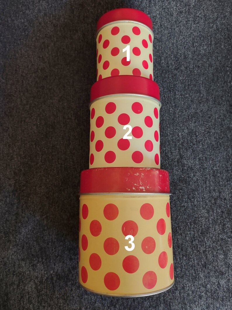 Vintage Polka Dot Metal Kitchen Boxes - 1970s Retro Decor, the Prices ...
