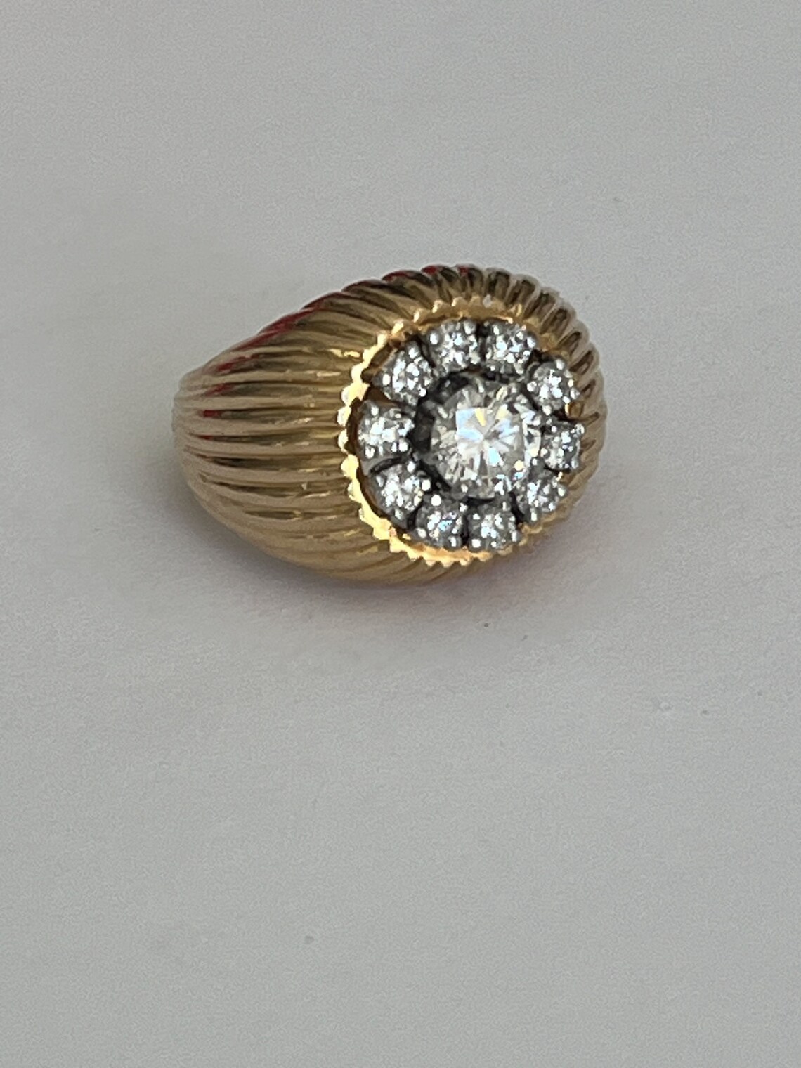 5454- Dome Ring Yellow Gold Platinum Diamonds (0.60 Ct in the Center ...