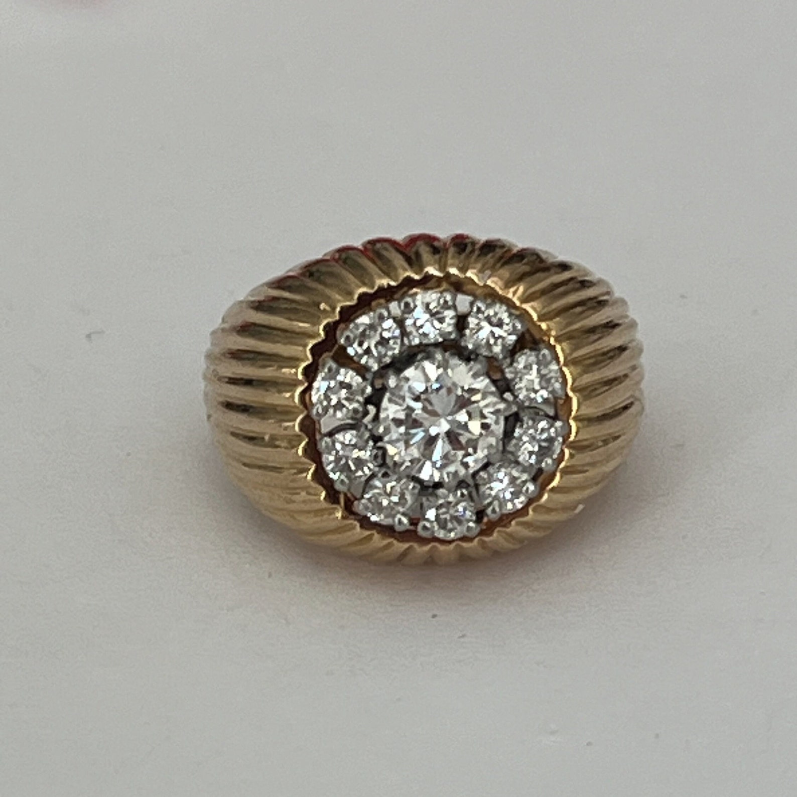 5454- Dome Ring Yellow Gold Platinum Diamonds (0.60 Ct in the Center ...
