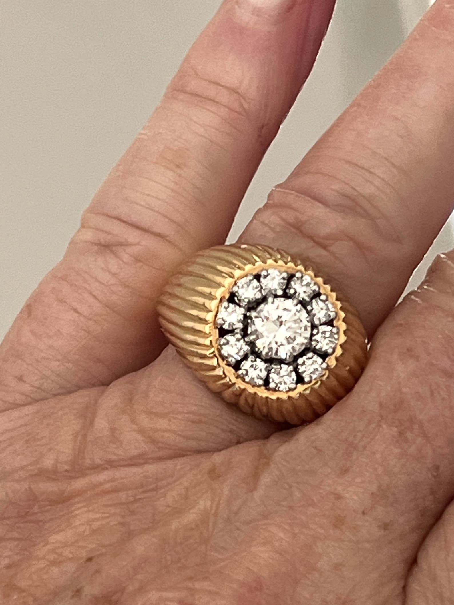 5454- Dome Ring Yellow Gold Platinum Diamonds (0.60 Ct in the Center ...