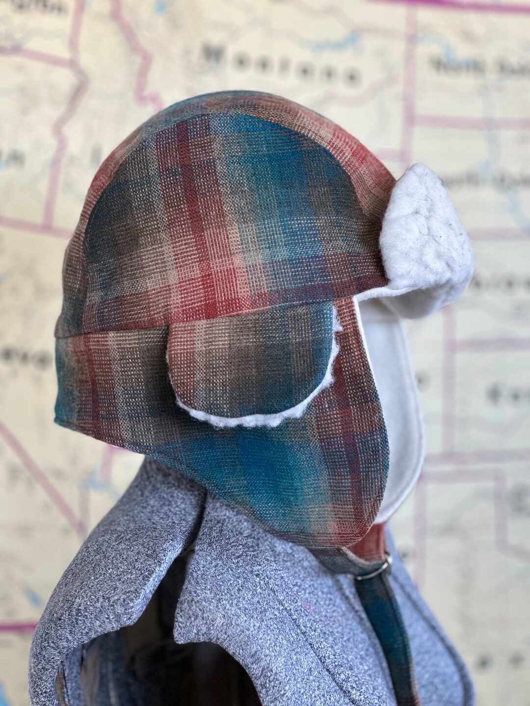 Upcycled Wool Aviator Hat Teal, Rust and Beige Plaid Adult Large - Etsy