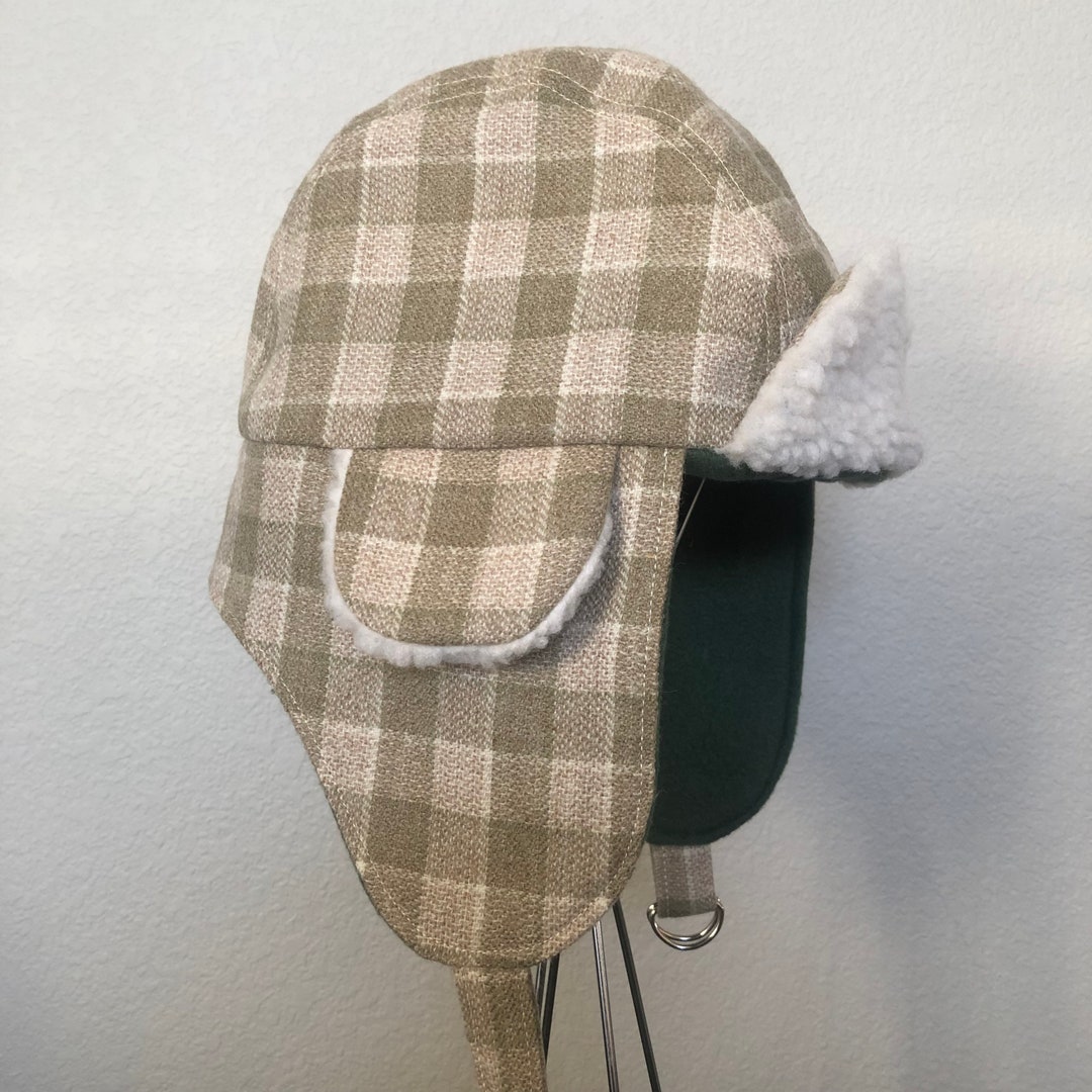 Upcycled Wool Aviator Hat Beige and Green Plaid Adult Large - Etsy