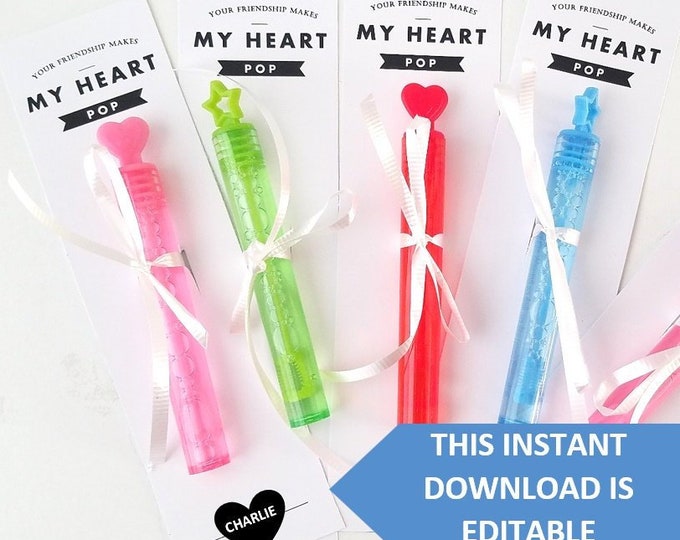 Editable Bubble Valentines Tag Makes My Heart Pop Bubble | Etsy