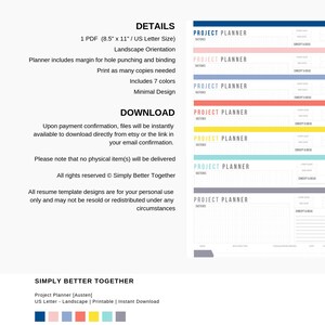 Project Planner Printable Insert, Digital PDF Worksheet Form Available ...