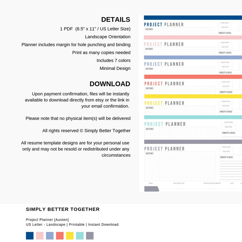 Project Planner Printable Insert, Digital PDF Worksheet Form Available ...