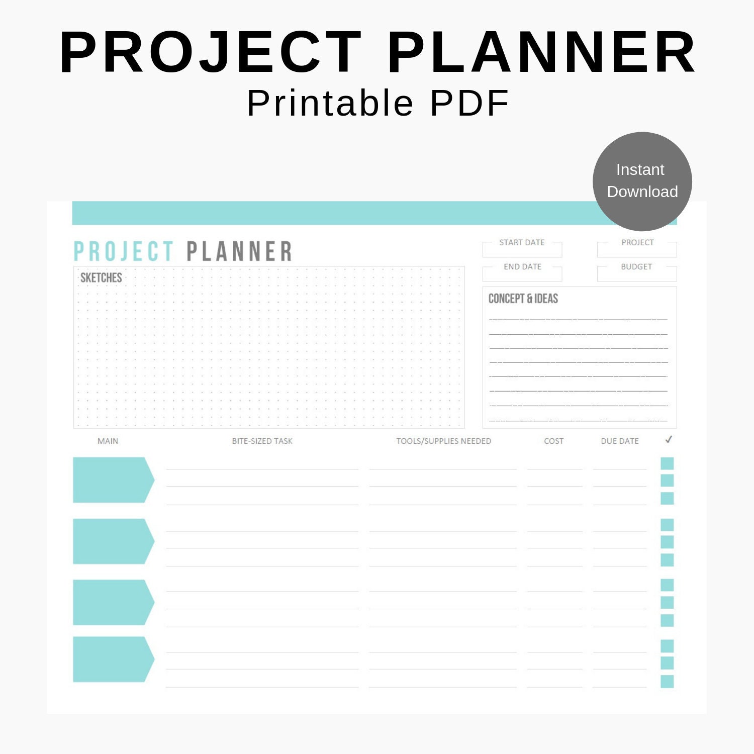 Calendars & Planners Project Plan Project Planner Worksheet Checklist ...