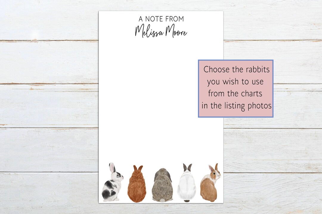 Rabbit Notepad, Gift for Rabbit Lover, Rabbit Stationery, Personalized ...