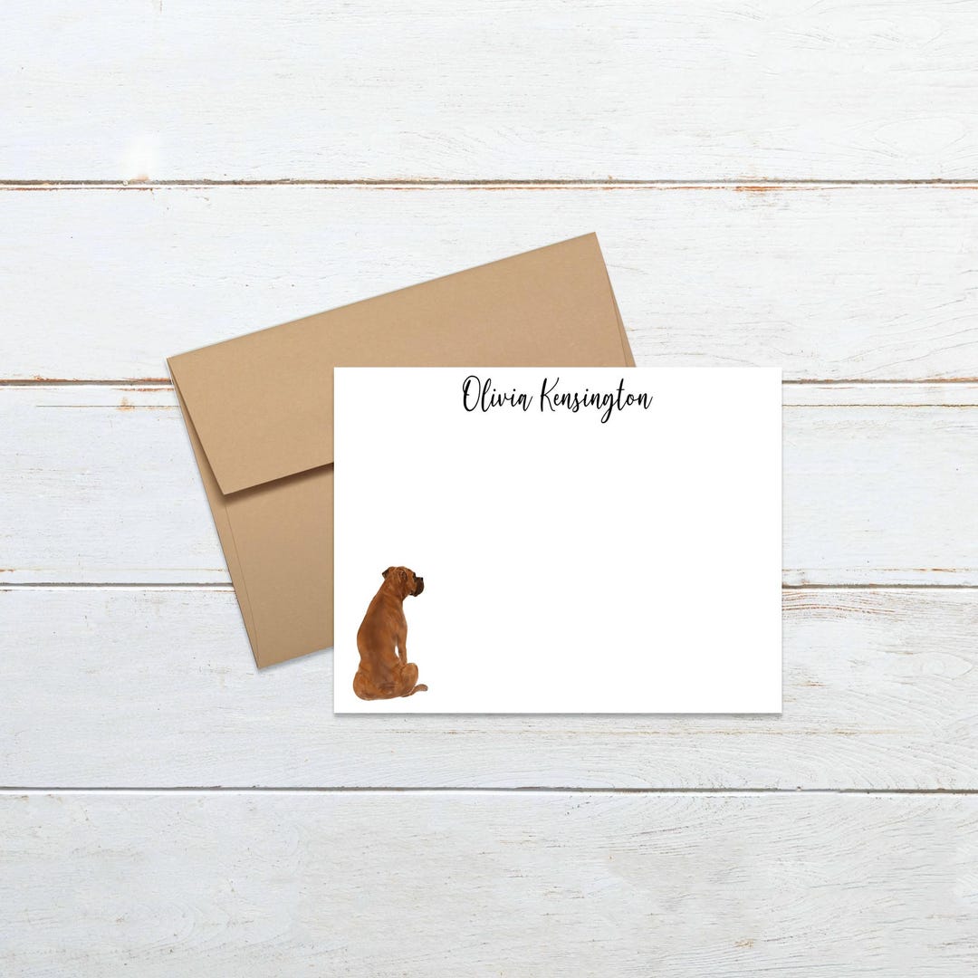Personalized Boxer Dog Flat Note Cards With Kraft Envelopes – Custom ...