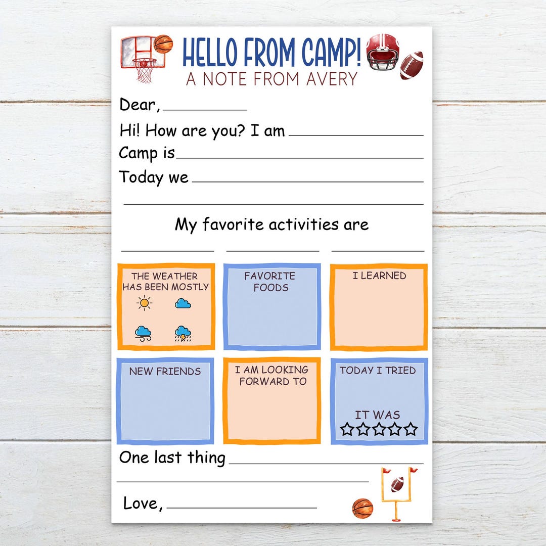Fill in the Blank Sports Summer Camp Stationery, a Note From Camp ...