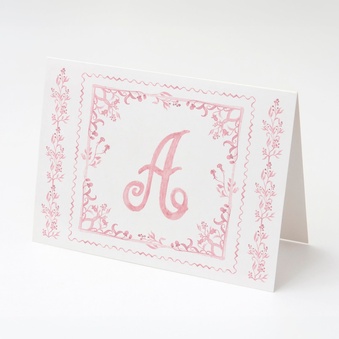 Pink Faience Toile Note Cards With Monogram and White Envelopes ...