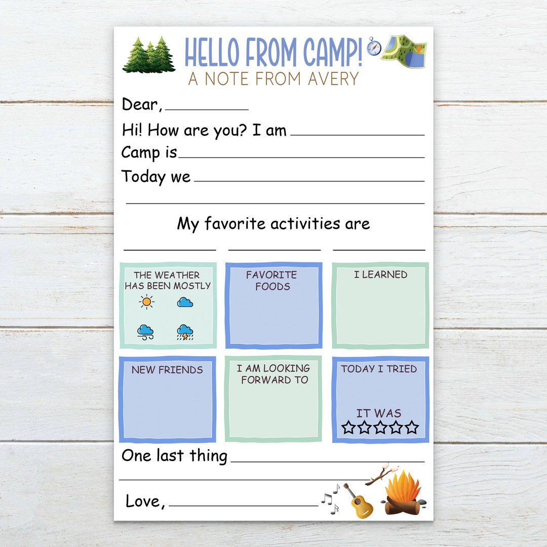 Fill in the Blank Summer Camp Stationery, a Note From Camp ...