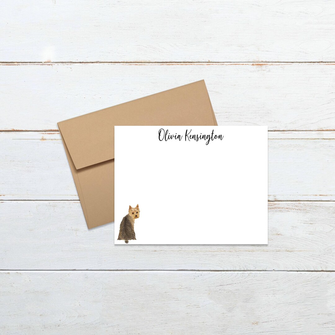 Personalized Yorkie Dog Flat Note Cards With Kraft Envelopes – Custom ...