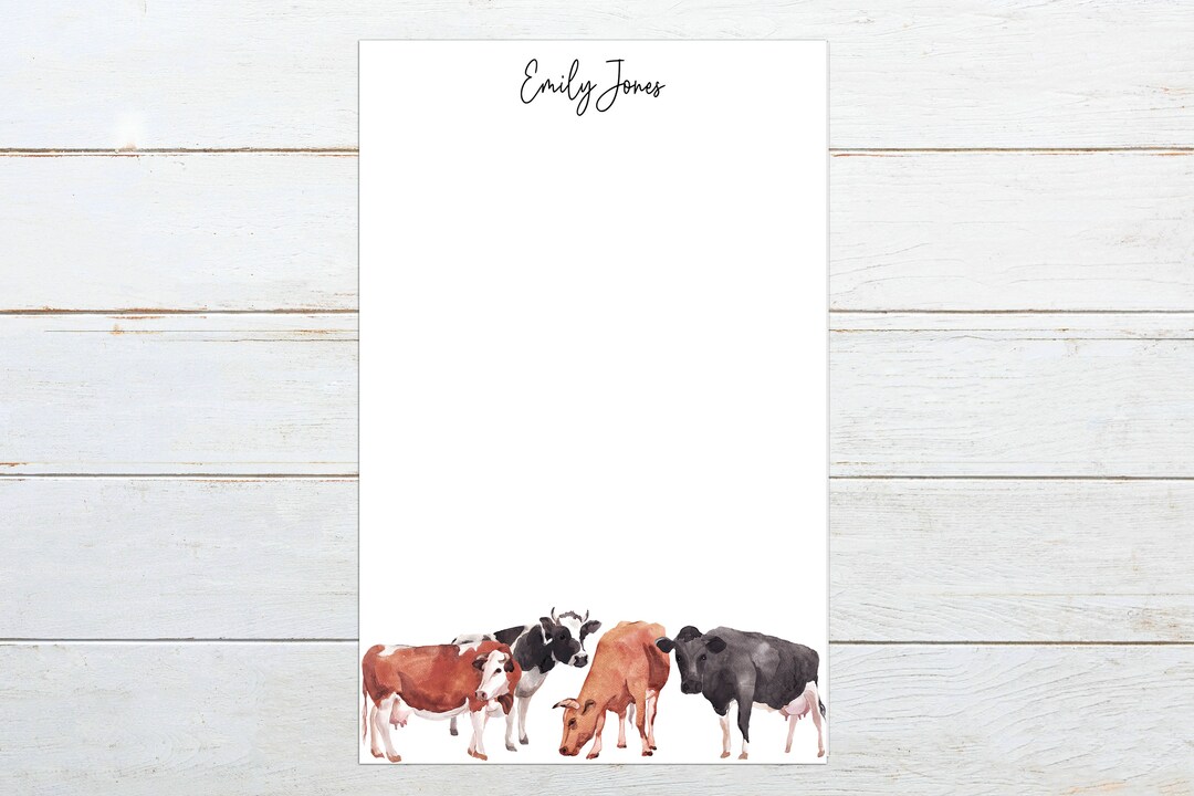 Cow Notepad, Gift for Cow Lover, Cow Stationery, Personalized Cow ...