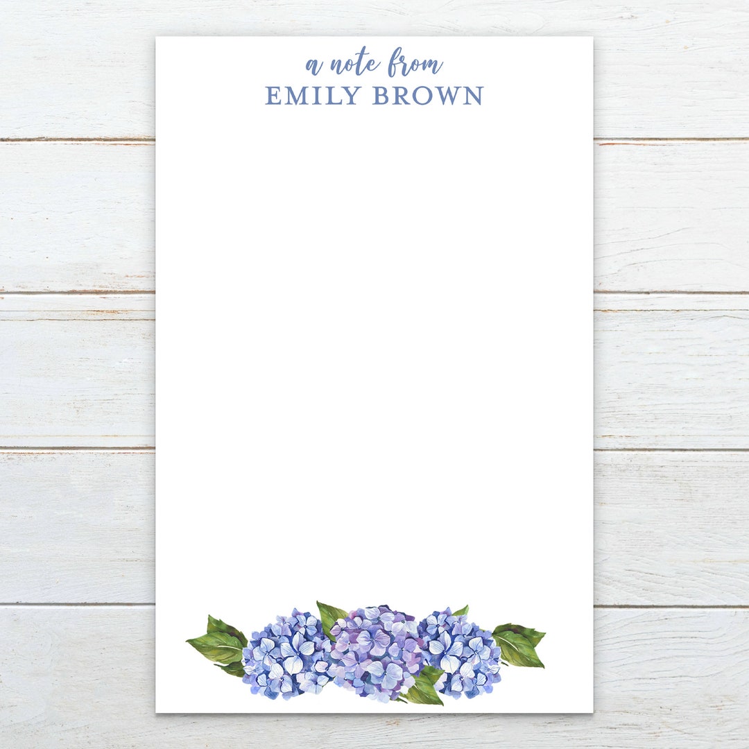 Personalized Hydrangea Watercolor Flowers Notepad With Name, Watercolor Flowers Stationery ...