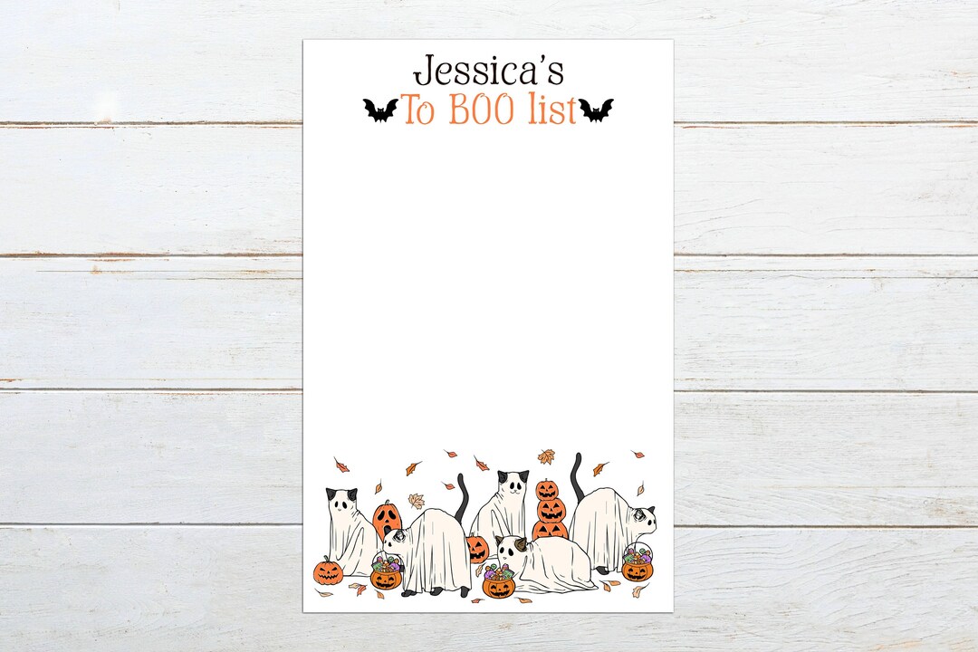 To Boo List, Ghost Cat Notepad, to Do List Notepad, Halloween Notepad ...
