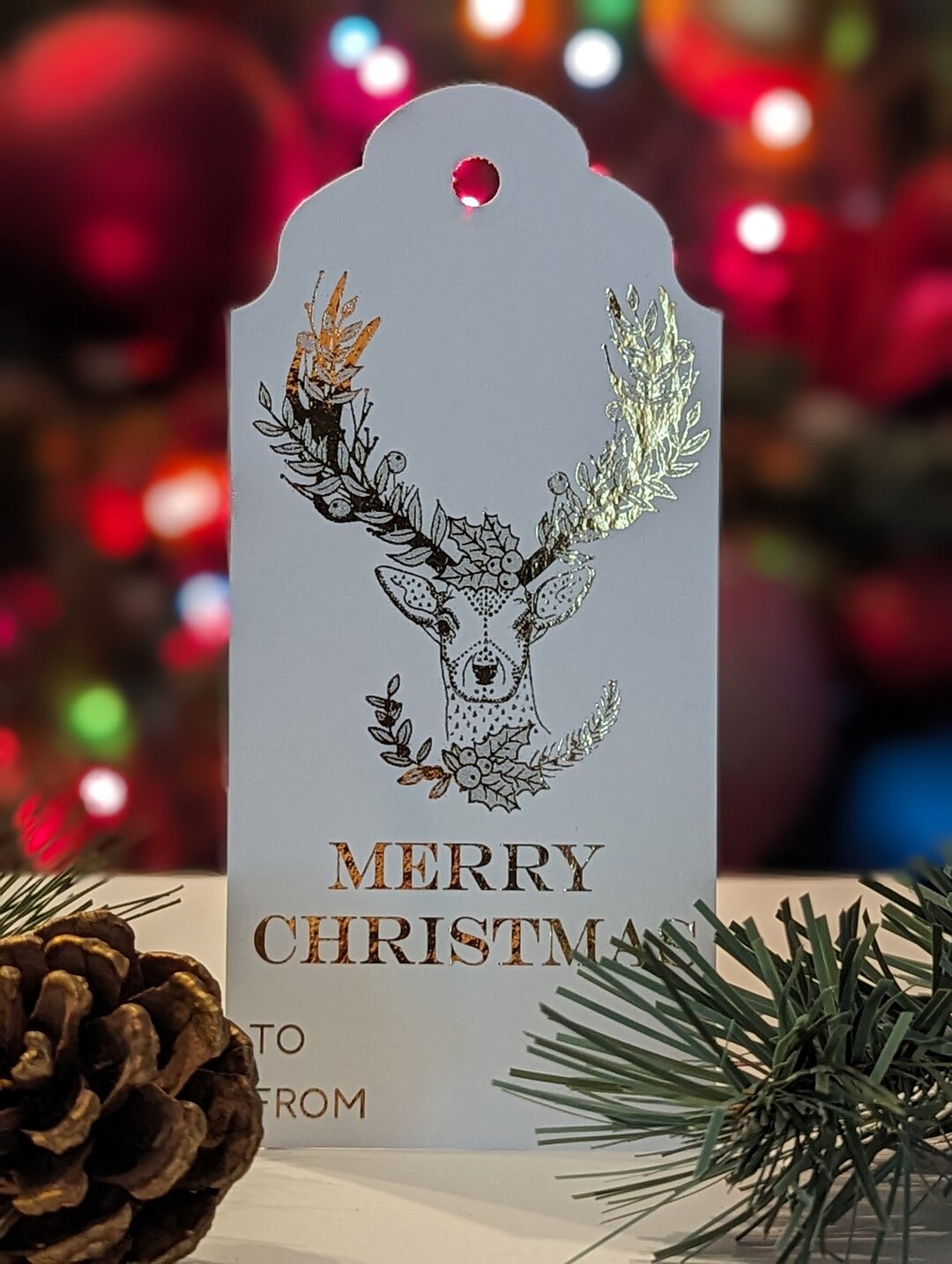 Reindeer Gift Tag, Christmas Gift Tag, Holiday Party Favor Tags, Merry ...