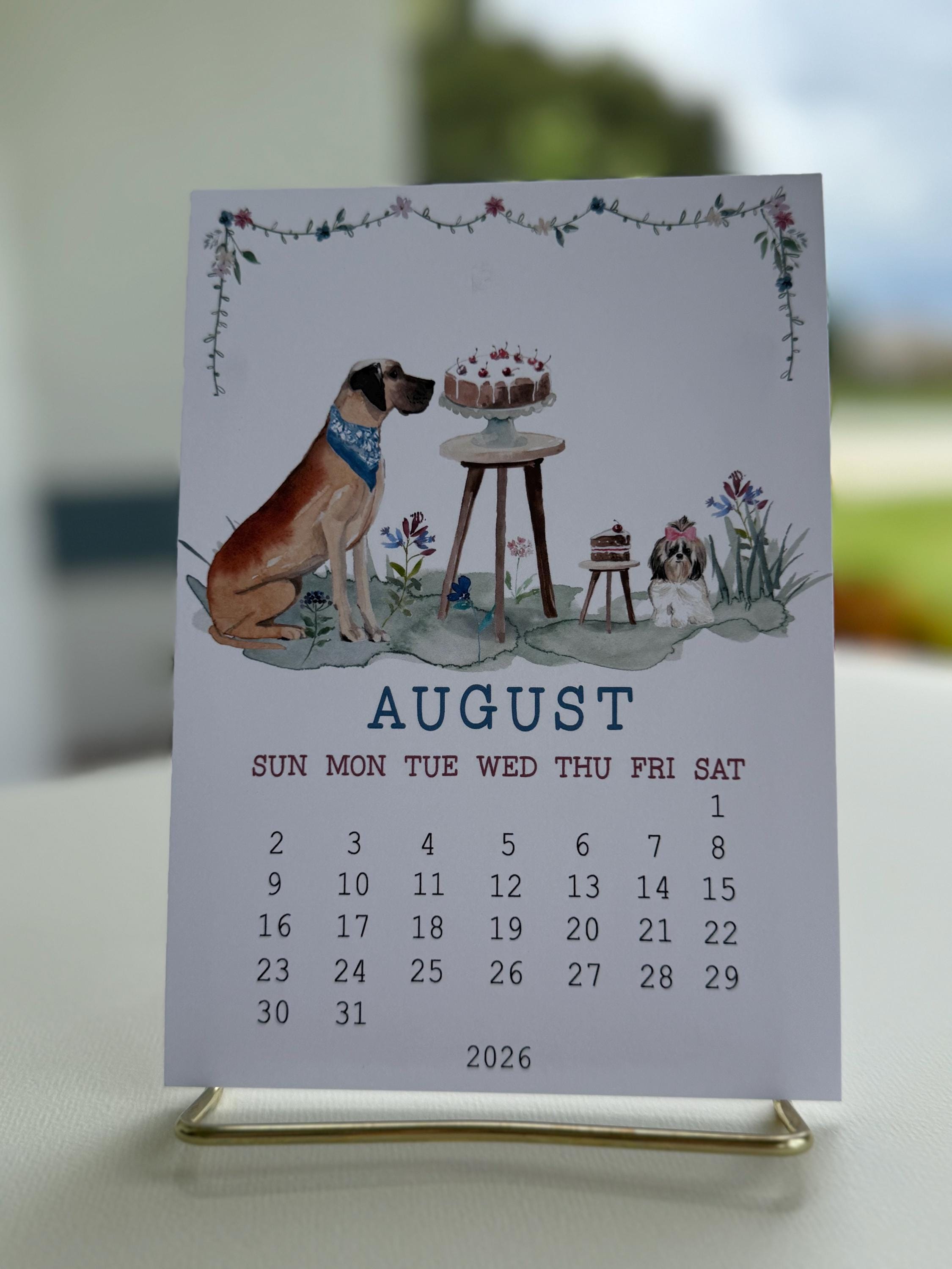 2026 Funny Dog Desk Calendar With Optional Easel, Dog Theme, Watercolor ...