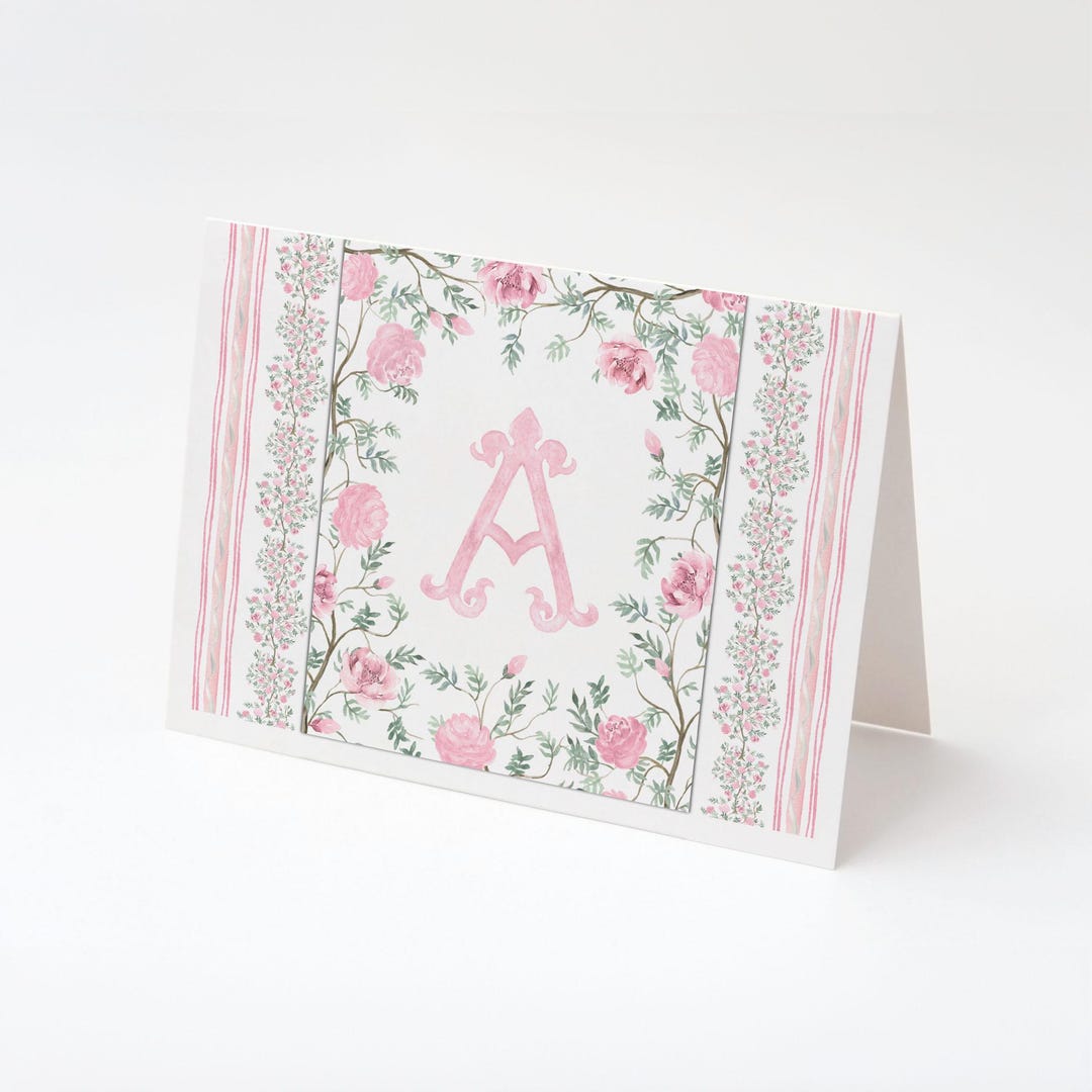Cherry Blossom Note Cards With Monogram and White Envelopes ...