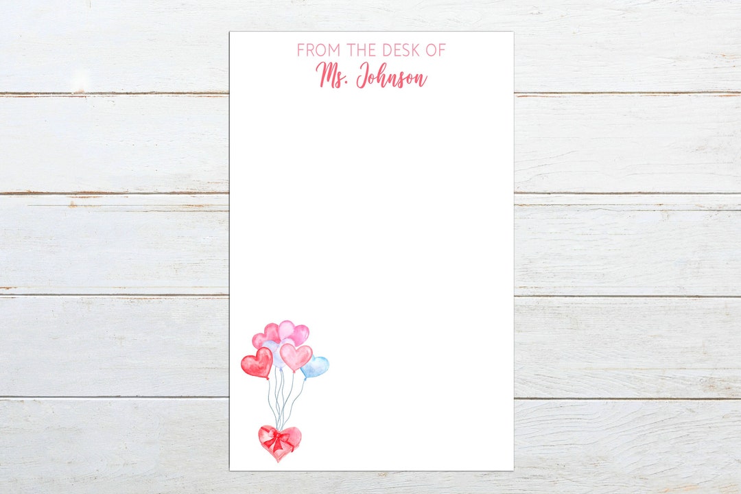 Valentine's Day Teacher Gift, Valentines Day Notepad, Personalized ...