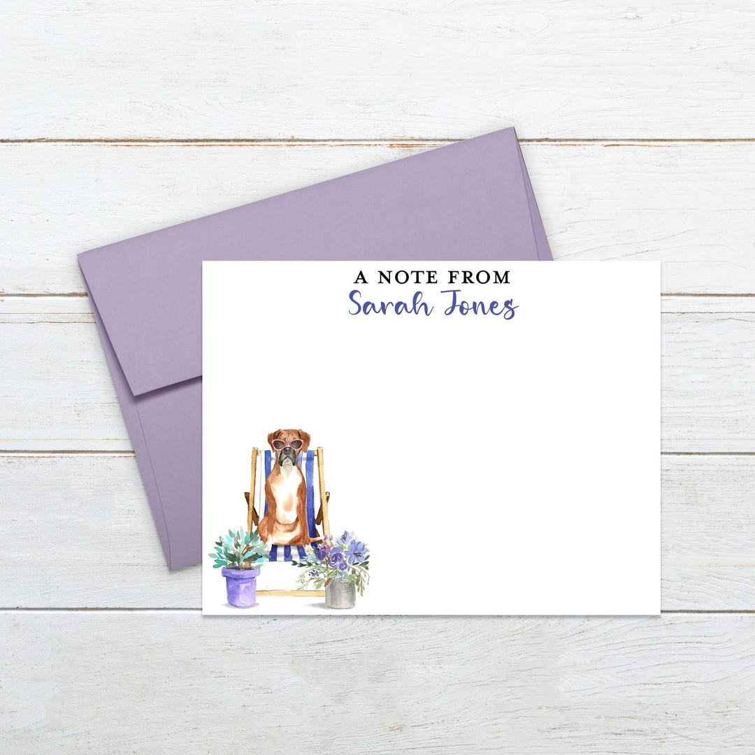 Personalized Boxer Dog Flat Note Cards With Kraft Envelopes – Custom ...