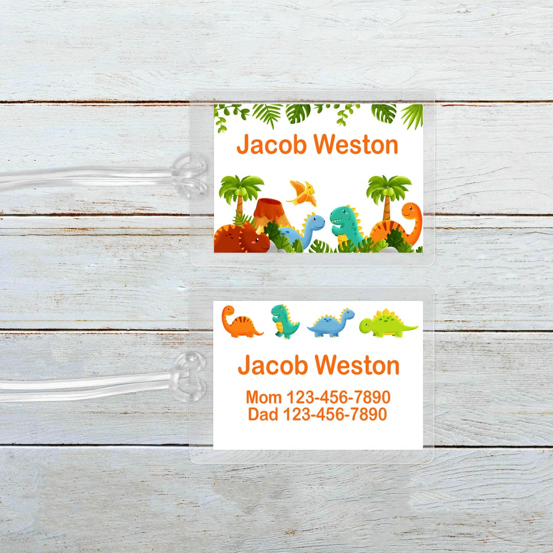 Dinosaur Personalized Laminated Backpack Tag, Dance Bag Tag, Lunch Box ...