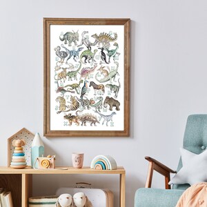 Dinosaur Alphabet Art Print, Nursery Decor, Extinct Animals - Etsy