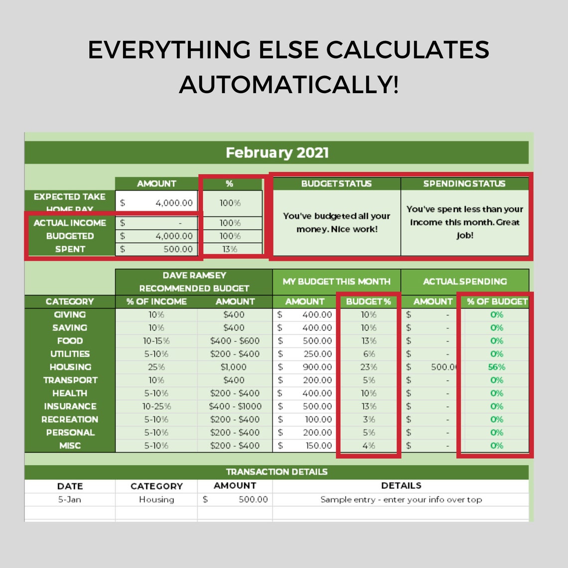 Dave Ramsey Budget Planner Budgeting Spreadsheet Calculator Etsy