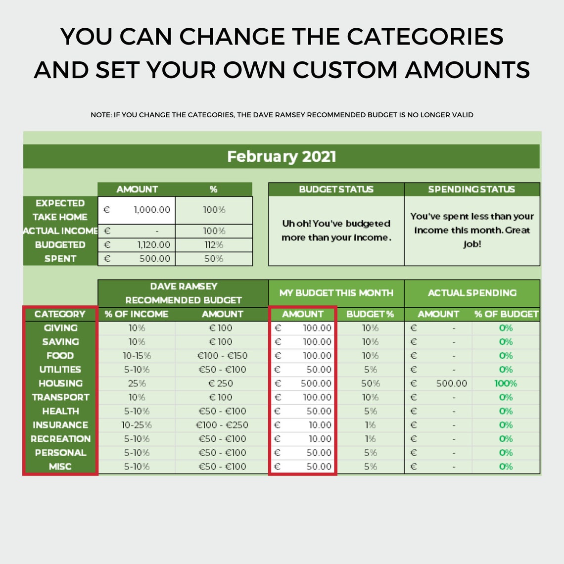Dave Ramsey Budget Planner Budgeting Spreadsheet Calculator EUROS Dave Ramsey Budget Planner Budgeting Spreadsheet Calculator EUROS