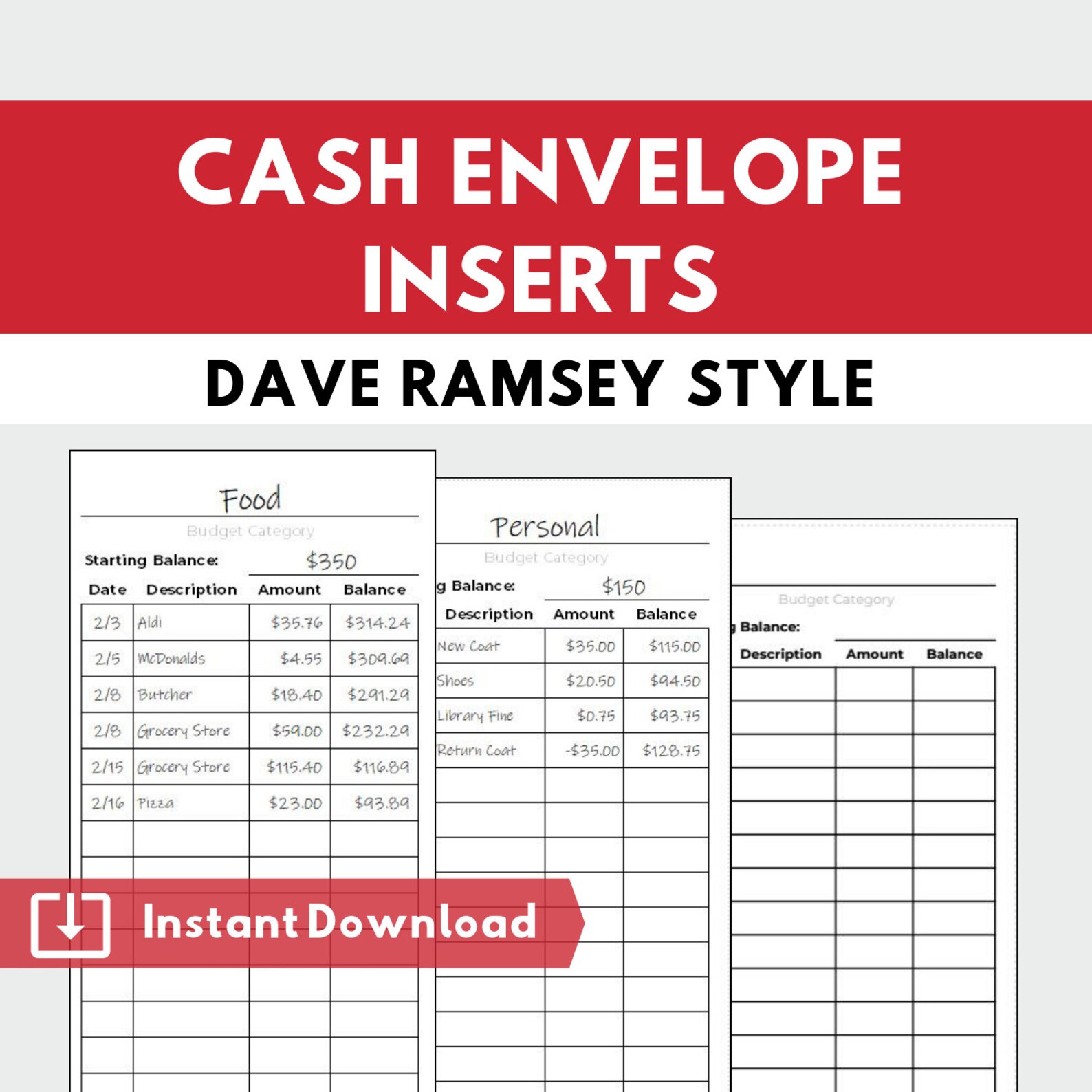 Cash Envelope System Inserts Printable Expense Tracker Dave Ramsey - Etsy