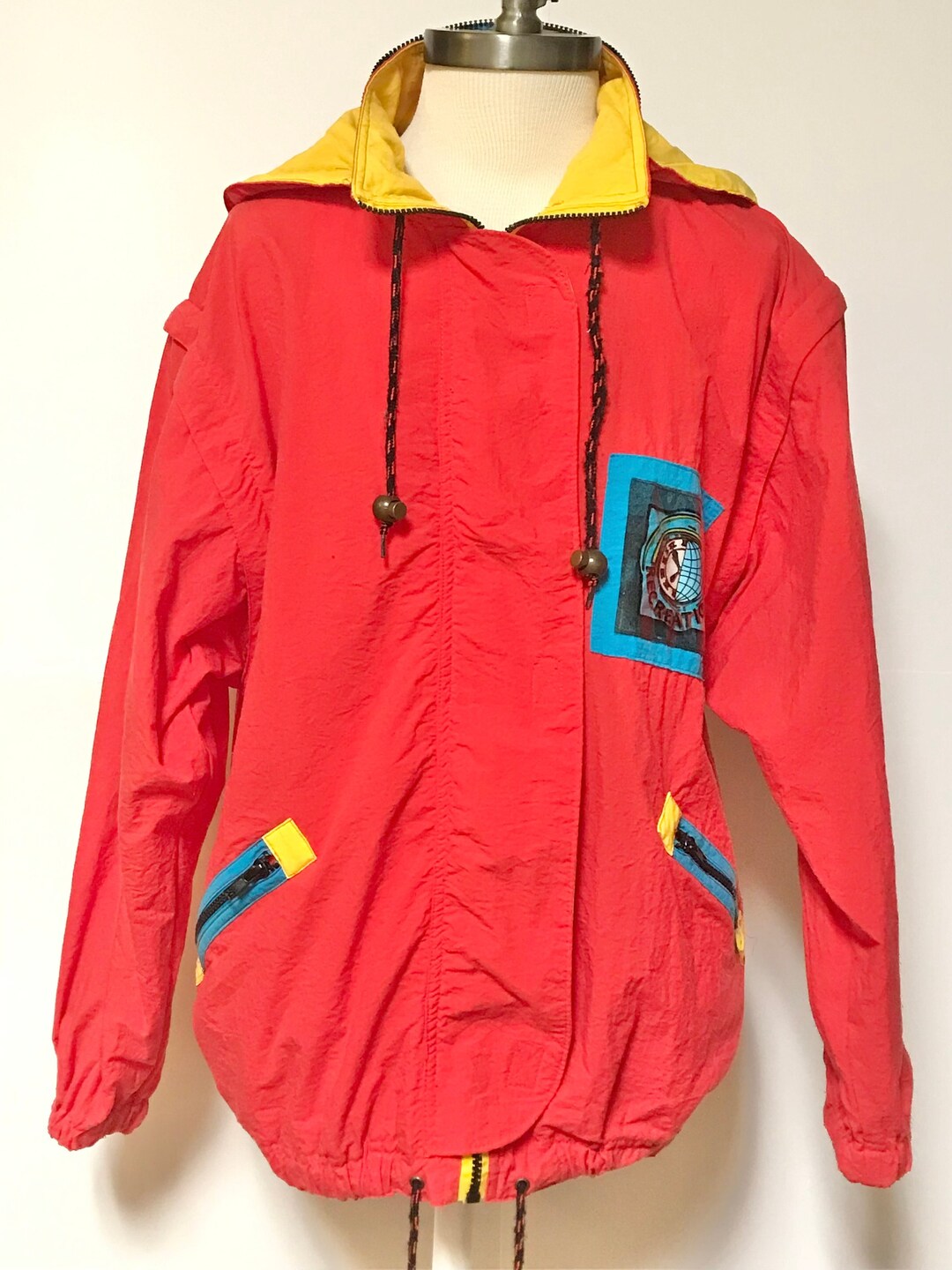 90s 1990s Windbreaker Jacket Red Yellow Size Women - Etsy