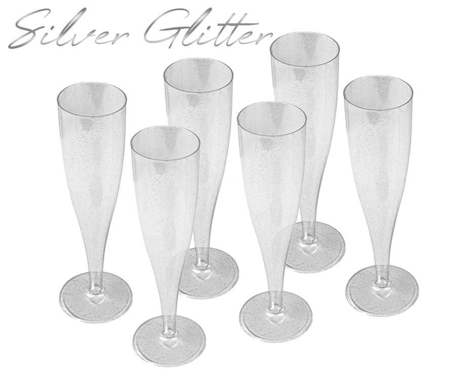 10 X Silver Glitter Prosecco Flutes 175ml Plastic Disposable - Etsy UK