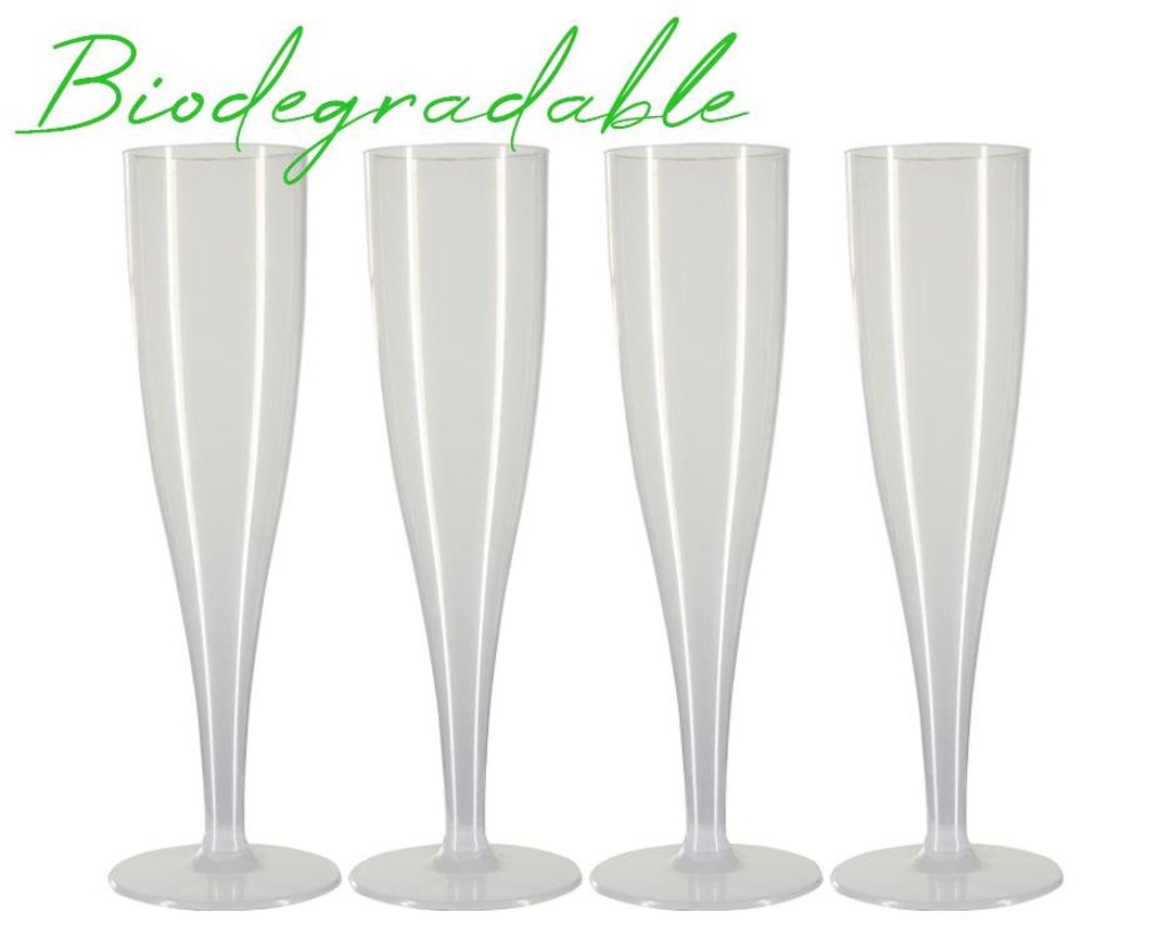 10 X Colourless Biodegradable Plastic Prosecco Flutes 175ml Champagne ...