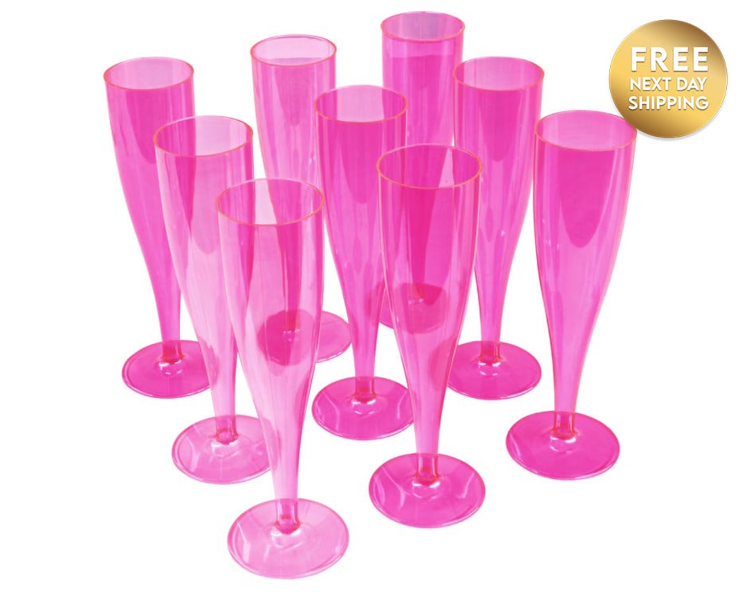 10 X Transparent Pink Plastic Prosecco Flutes 175ml Champagne Glasses ...