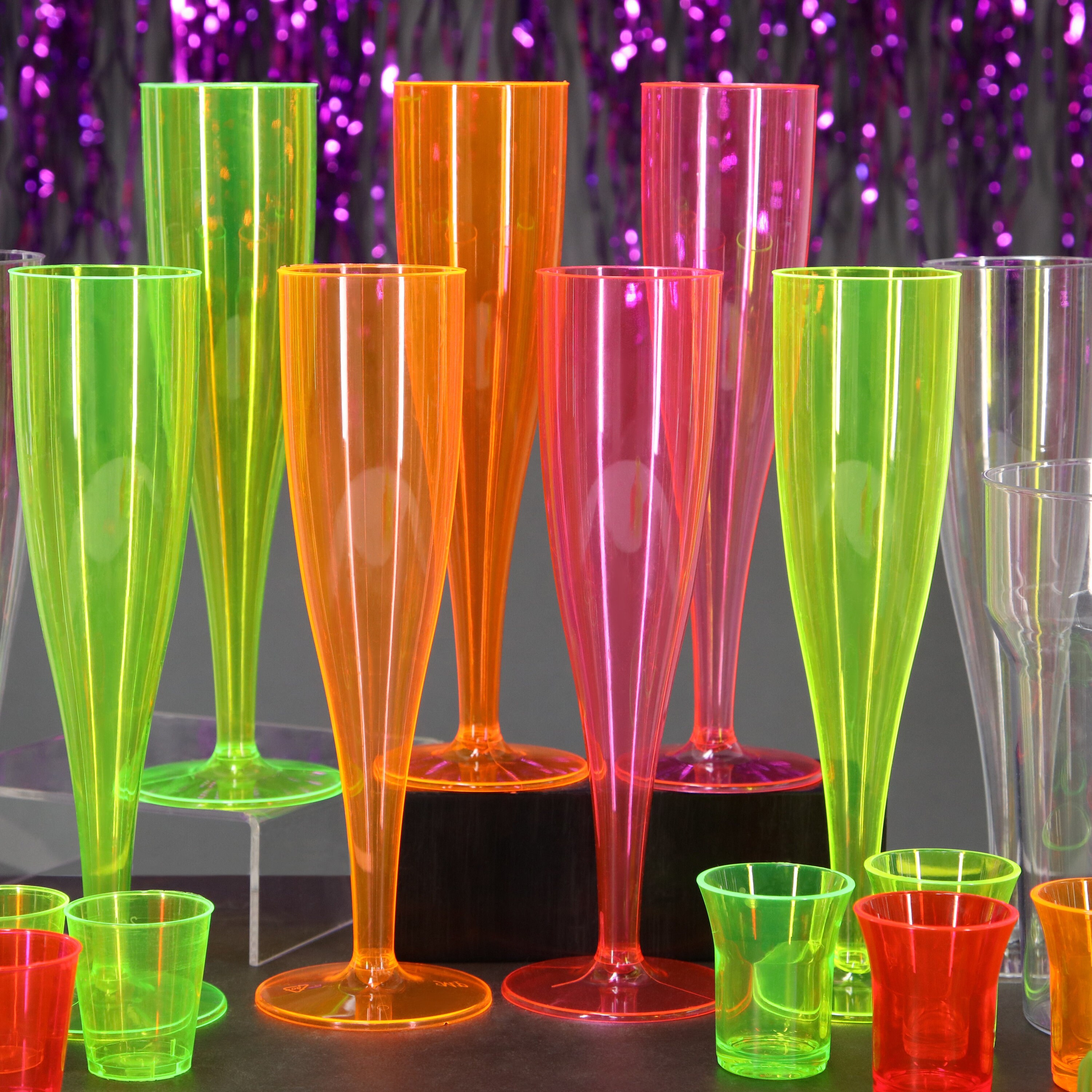 Coloured plastic champagne glasses store