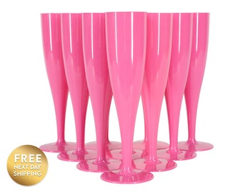 20 X Transparent Pink Plastic Prosecco Flutes 175ml Champagne Glasses ...
