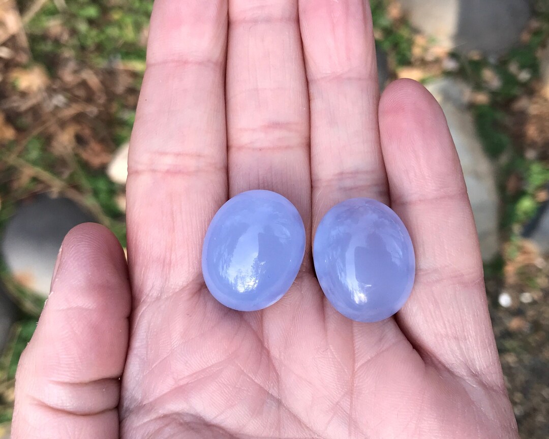 RARE BLUE CHALCEDONY Cabochon Pair 57.59 Carat | Rare Gemstone ...