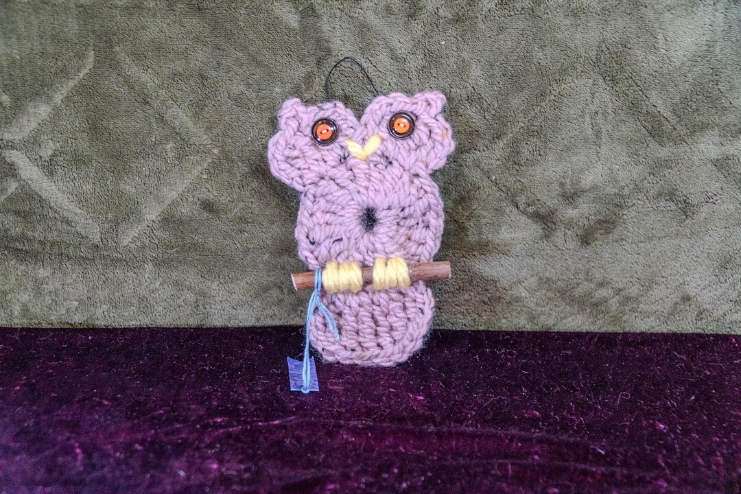 Cailleach-oidhche Pink Owl Hanging Hand Crocheted With Upcycled Button ...
